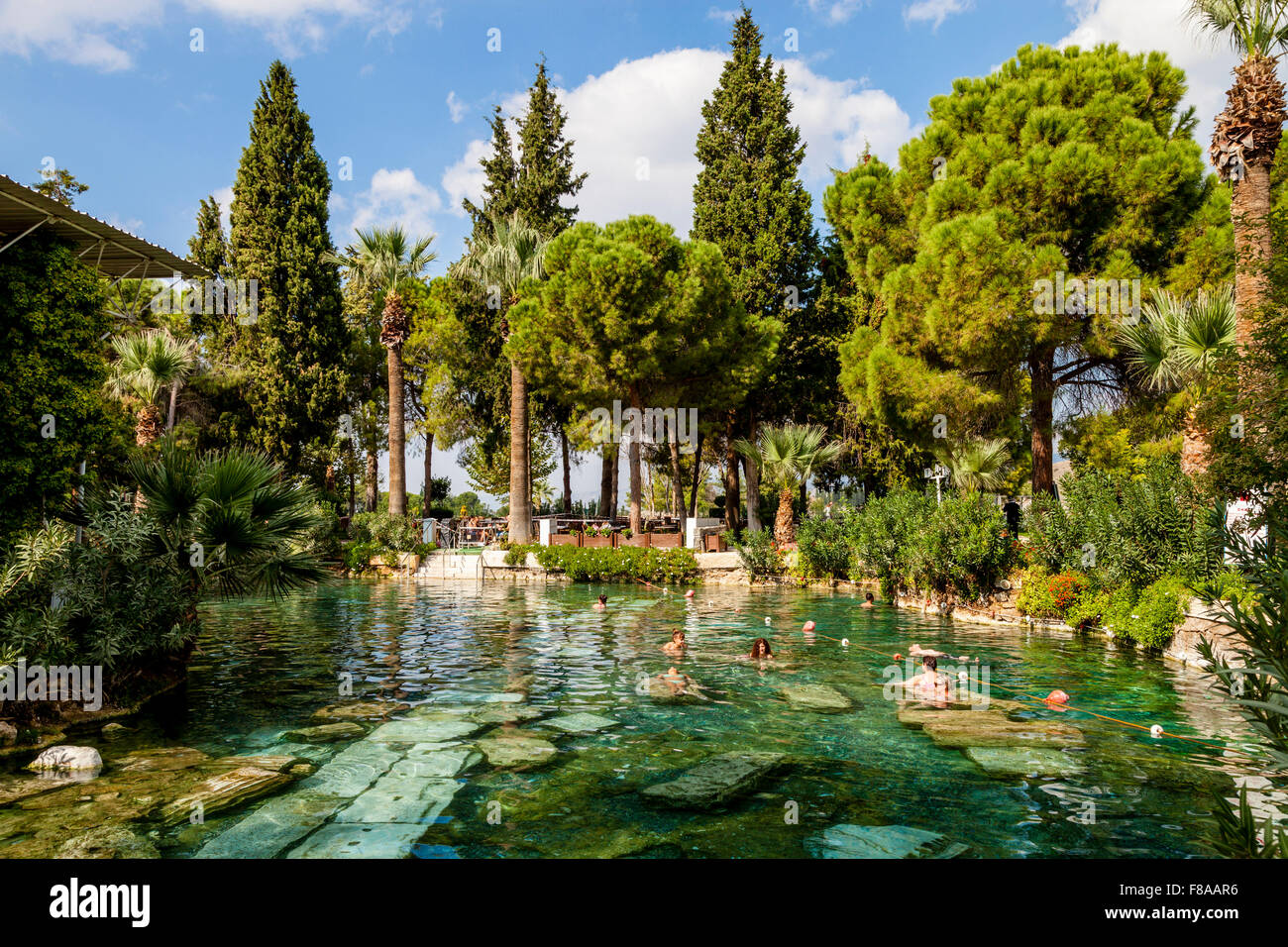 Tourists Swimming In Cleopatra's Pool, Pamukkale/Hierapolis, Denizli ...