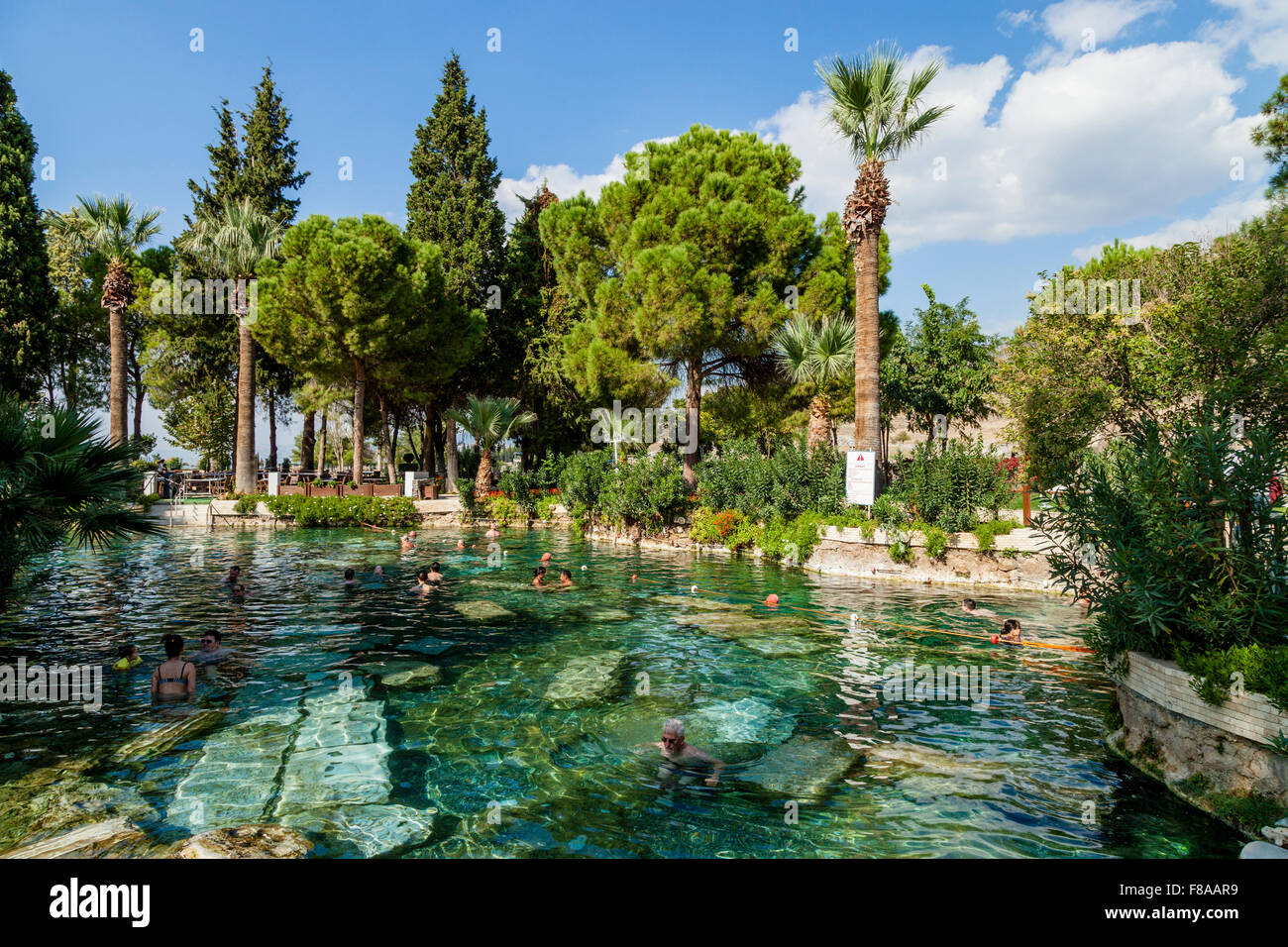 Tourists Swimming In Cleopatra's Pool, Pamukkale/Hierapolis, Denizli ...
