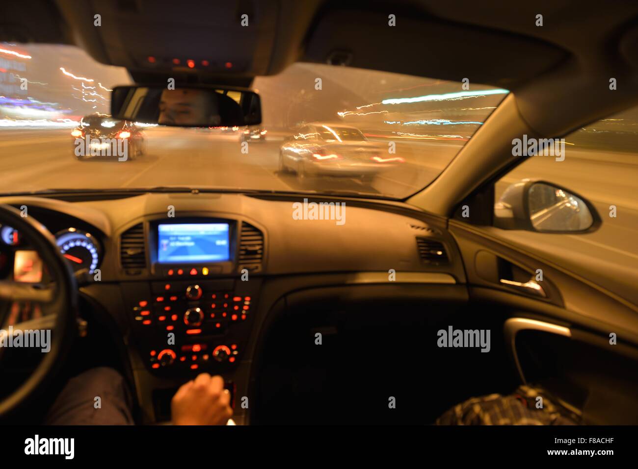 View from inside of high-speed car in the t street, Motion Blur Stock ...