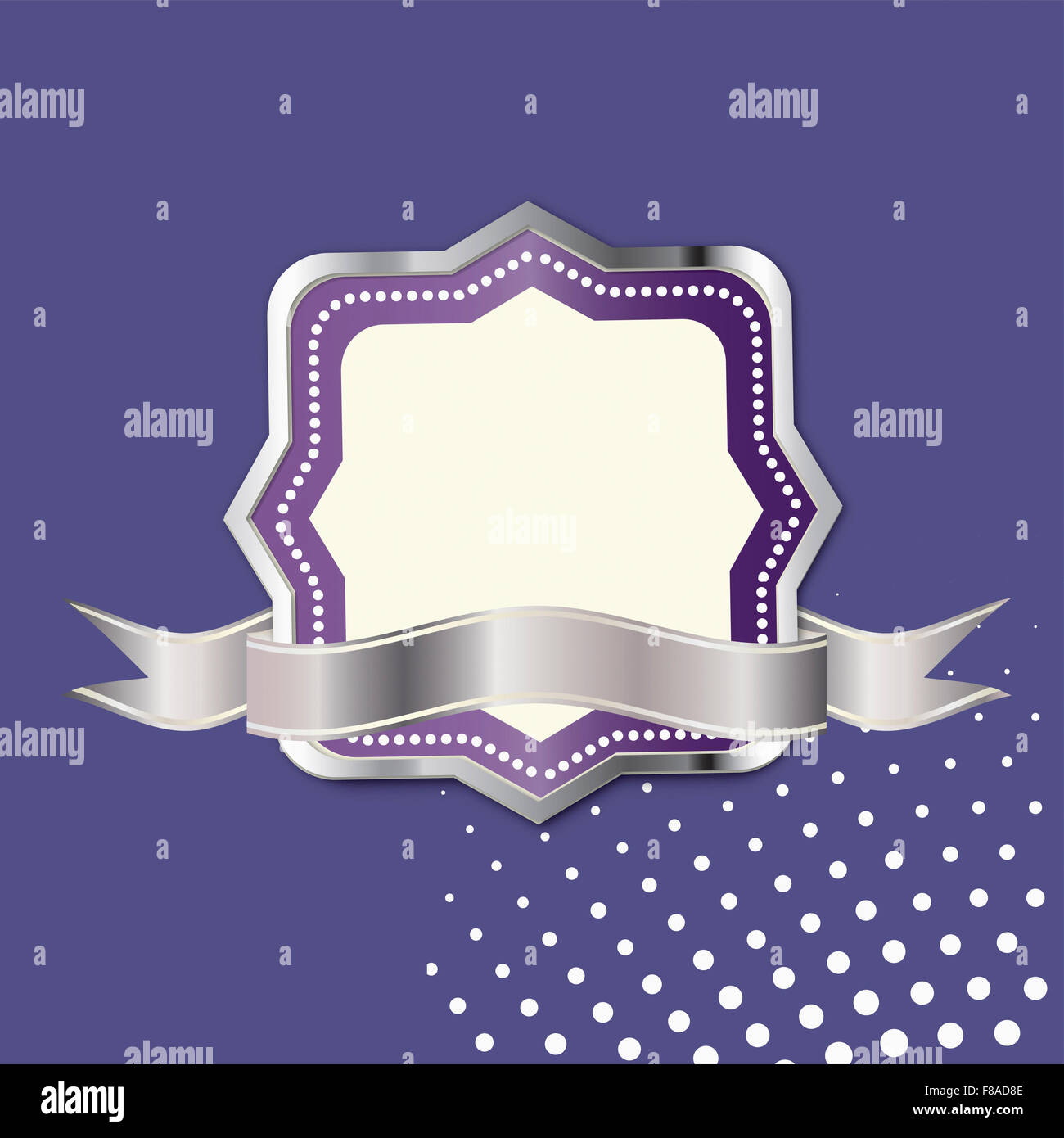 Emblem with ribbon against purple with polka dots Stock Photo - Alamy