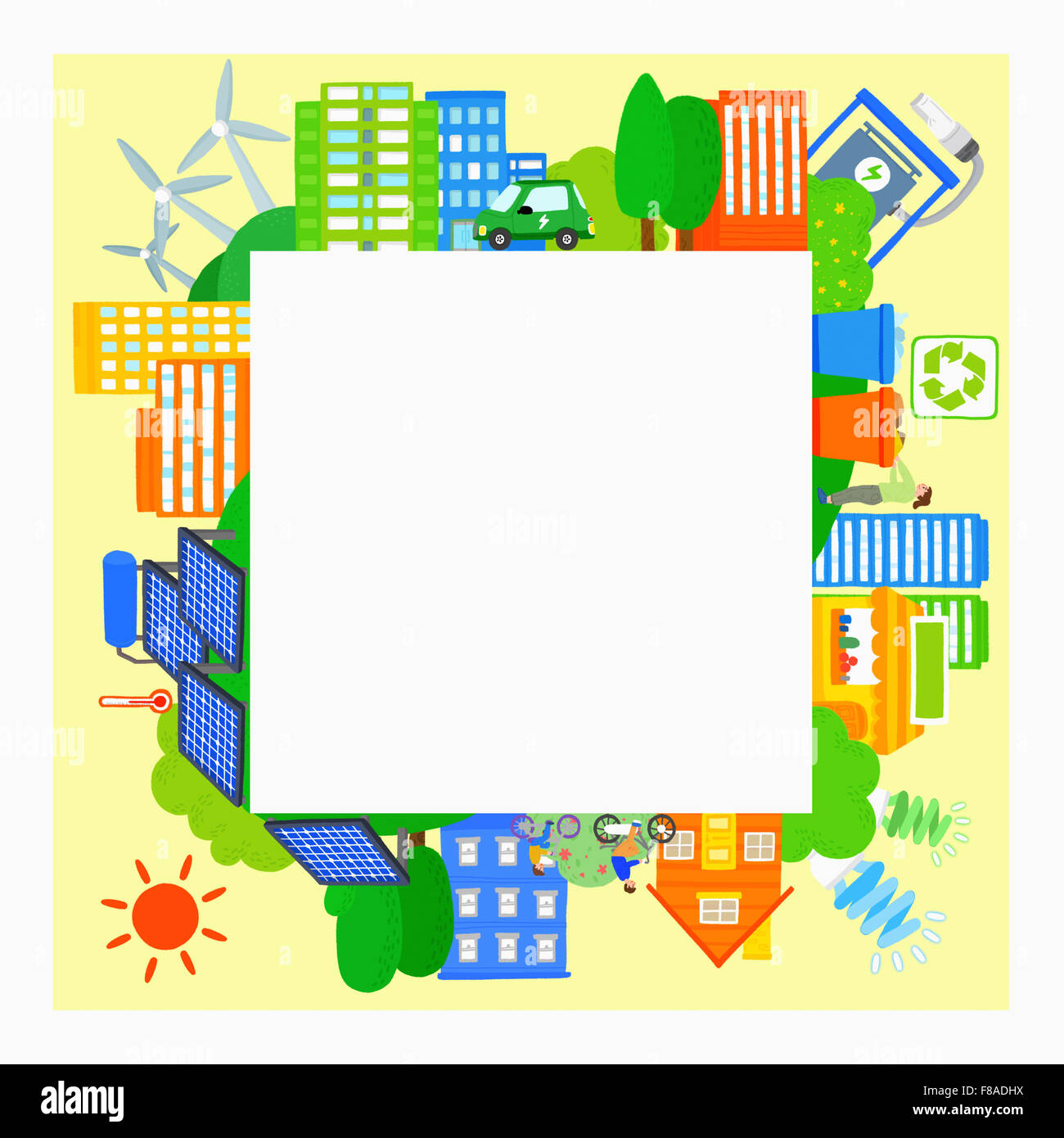 Square frame with ecological green energy town Stock Photo - Alamy