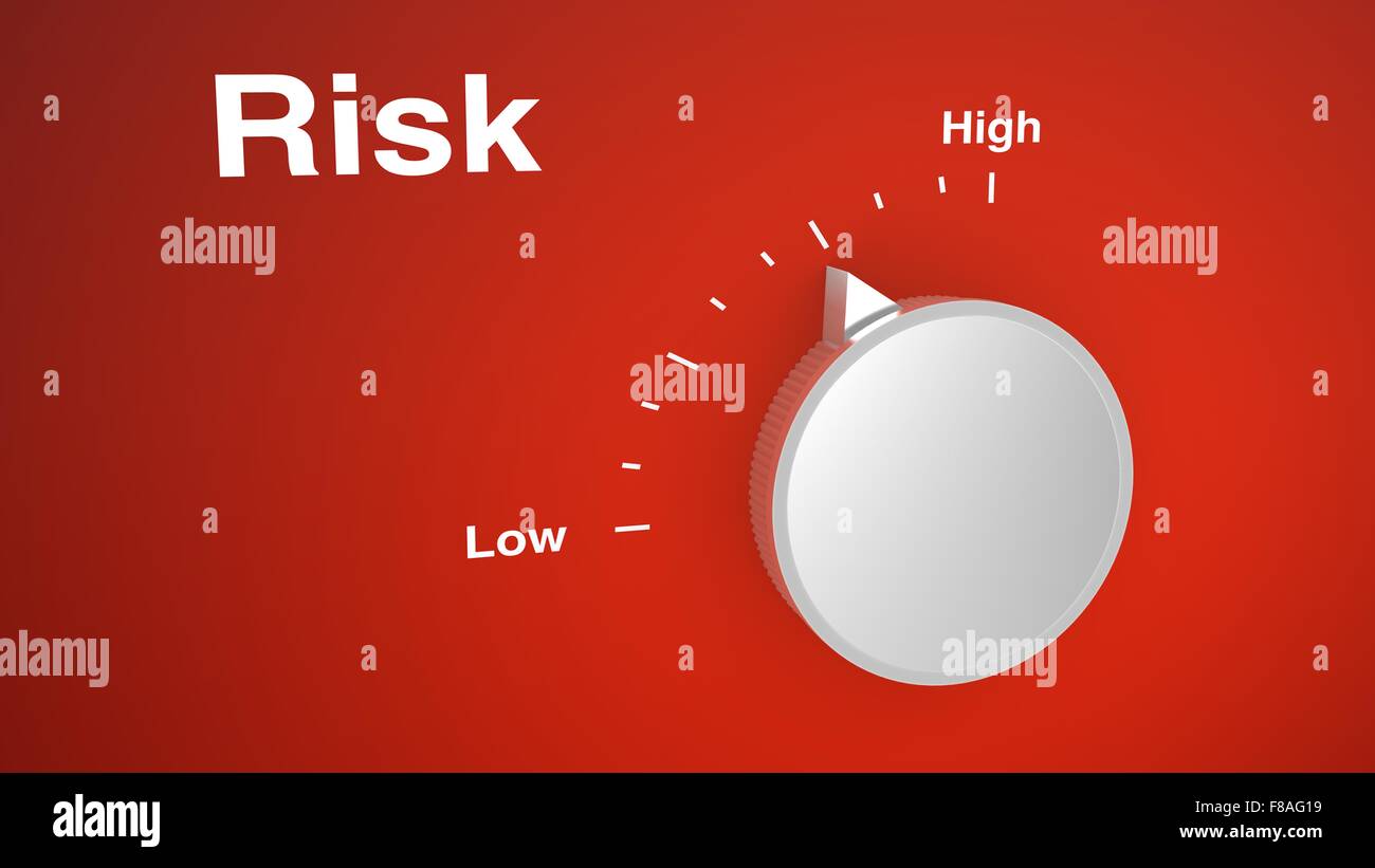 Risk control knob on red with a scale from low to high Stock Photo - Alamy