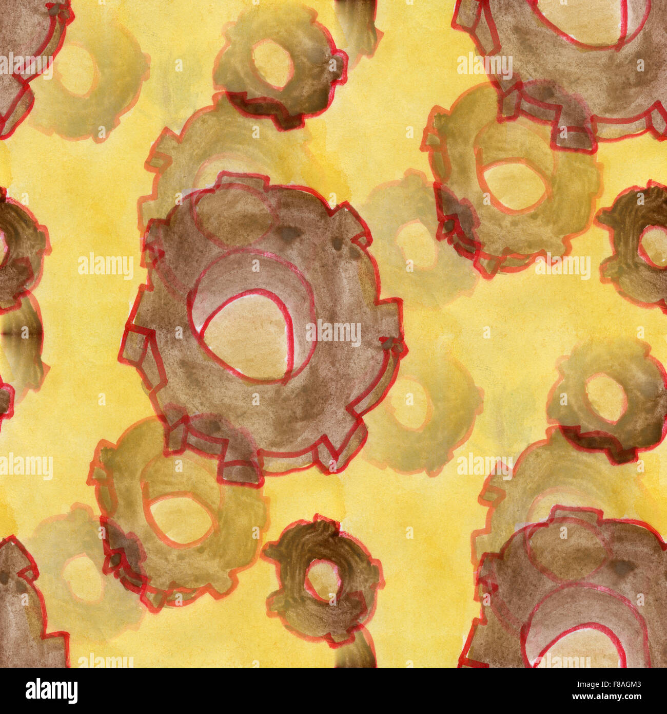 watercolor yellow gear flowers handmade seamless wallpaper background ...