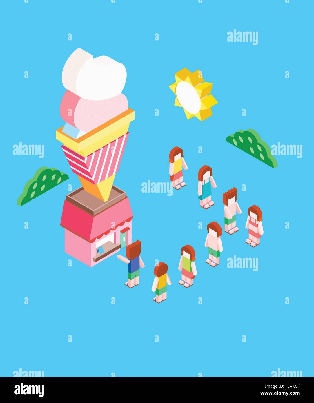 People standing in a line at ice cream store in summer Stock Photo - Alamy