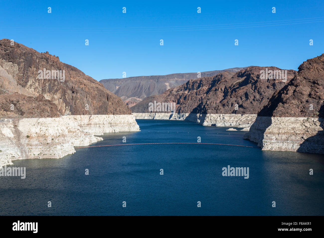 Colorado River leading to the Hoover Dam in the middle of Black Canyon ...