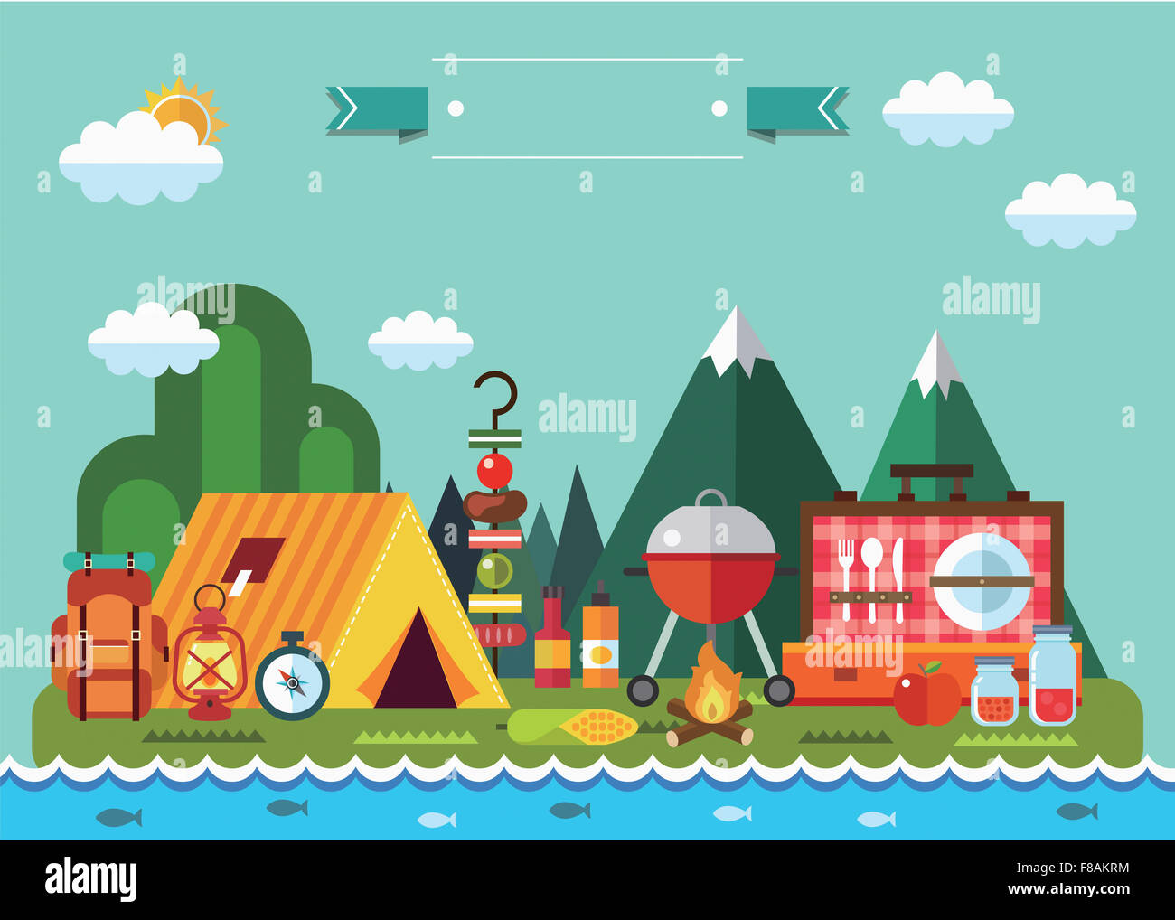 Objects for camping in summer Stock Photo - Alamy