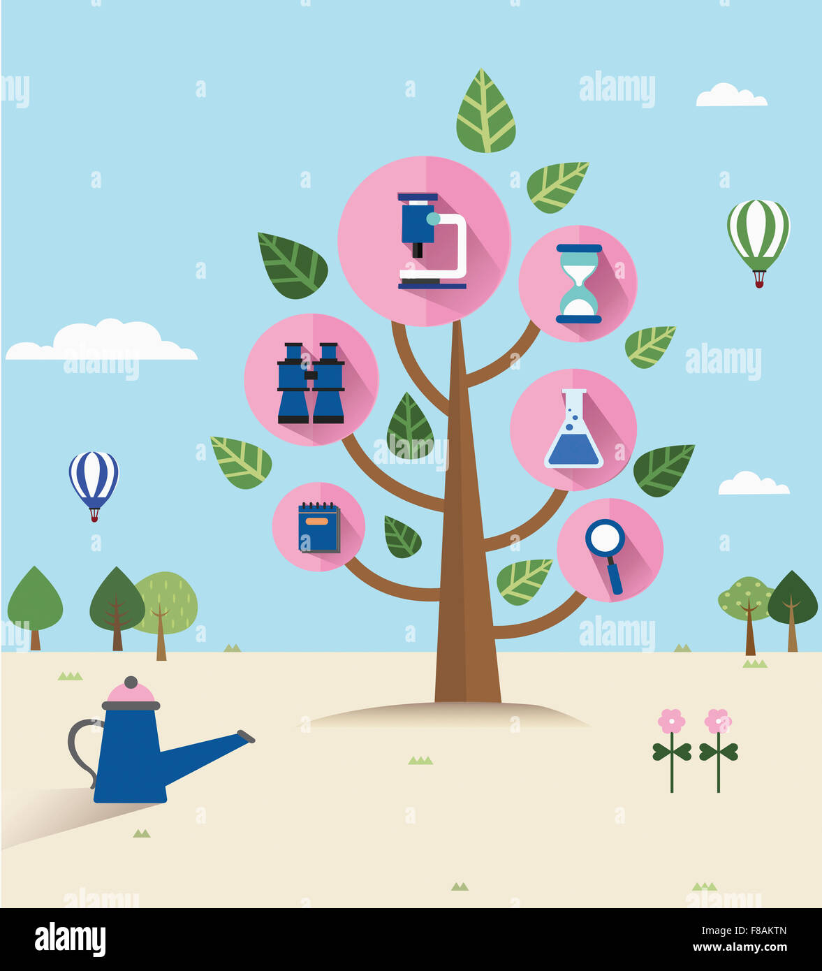 Tree with icons related to science experiment Stock Photo - Alamy