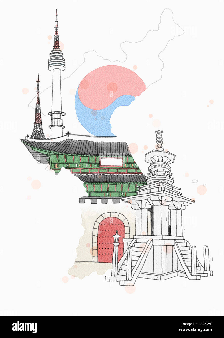 Korean flag in map Cut Out Stock Images & Pictures - Alamy