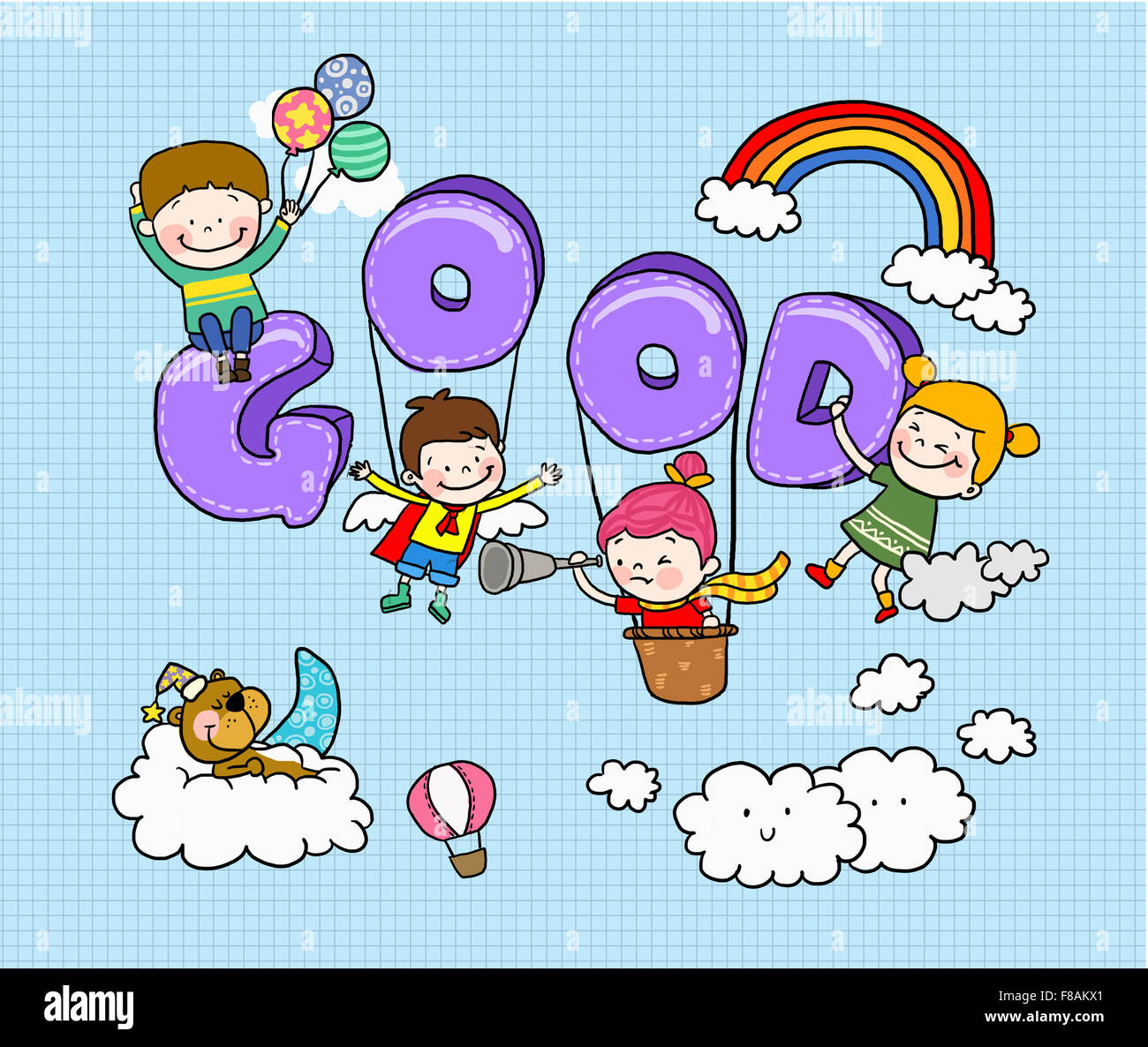 Typographic word of GOOD with cheerful children Stock Photo - Alamy