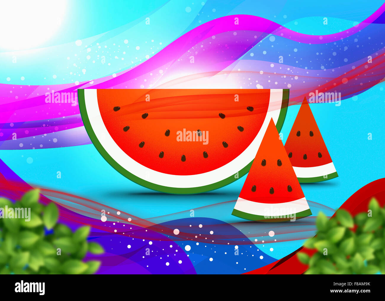 Watermelon with colorful wave effect Stock Photo - Alamy