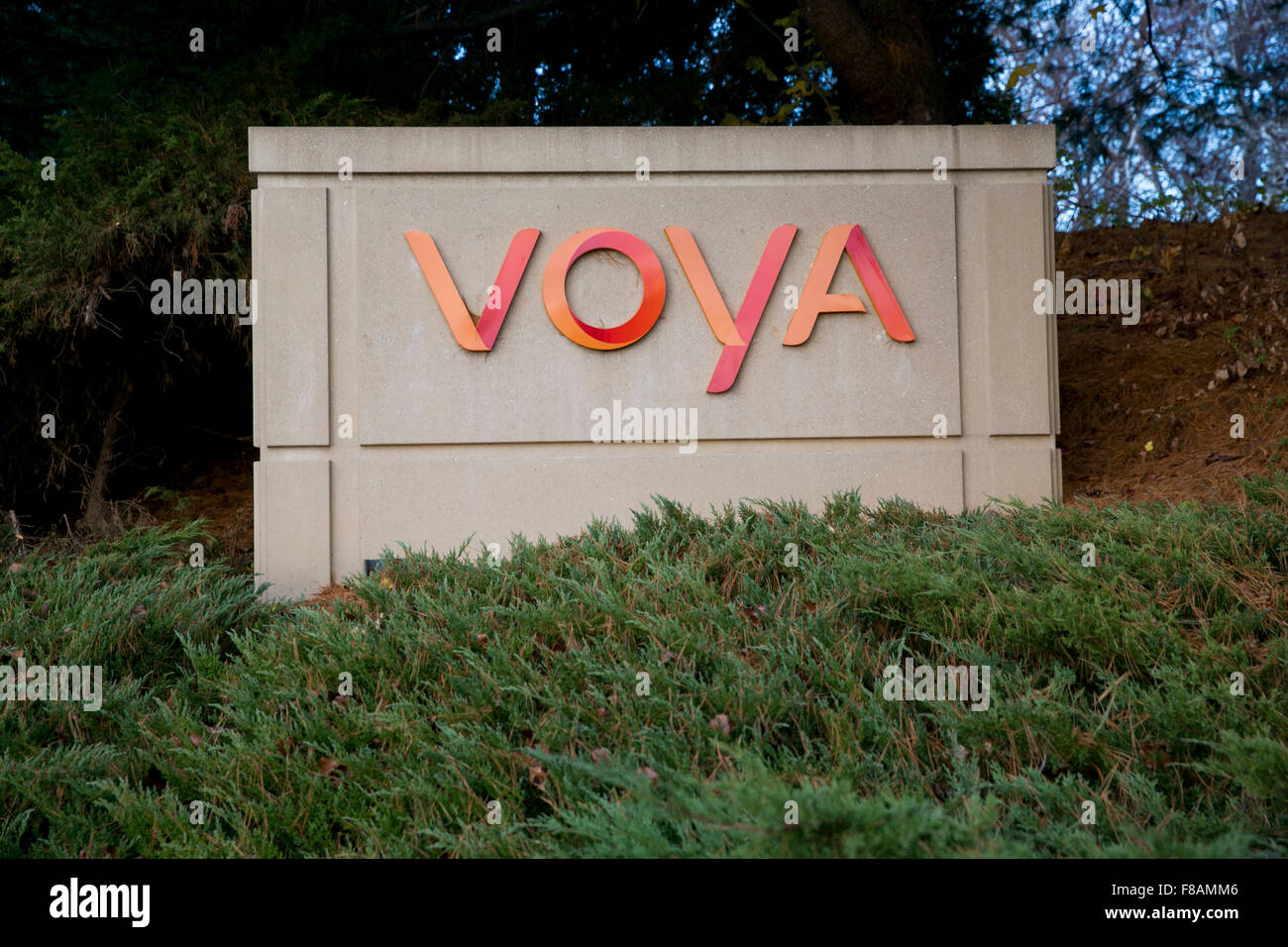 A logo sign outside of a facility occupied by Voya Financial in Windsor ...