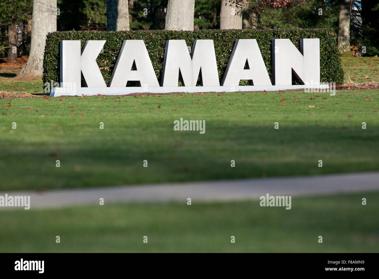 A logo sign outside of the headquarters of Kaman Aerospace Corporation ...