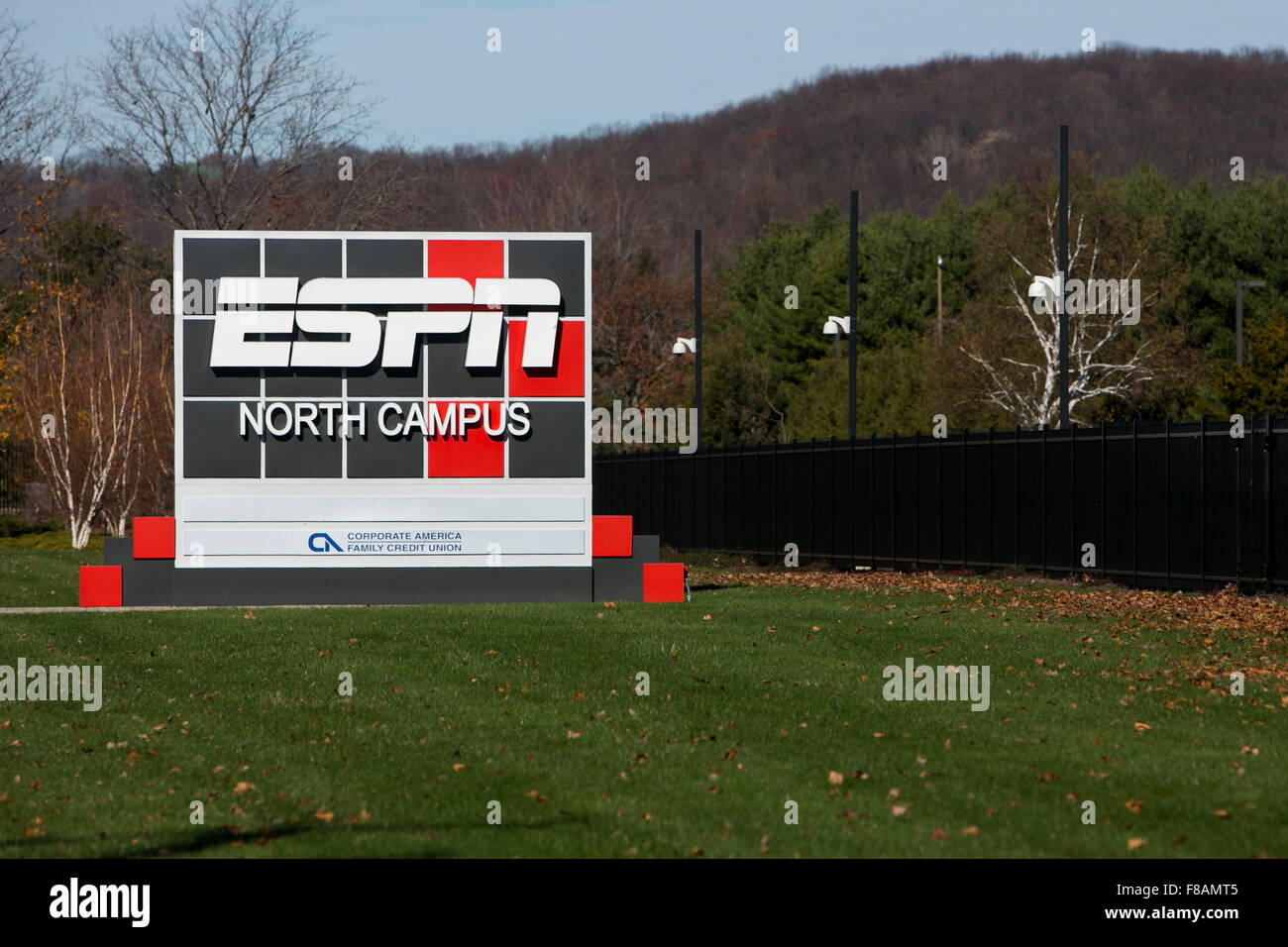 A logo sign outside of a facility occupied by ESPN in Bristol ...