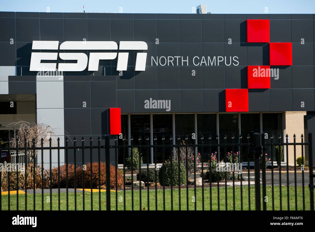 A logo sign outside of a facility occupied by ESPN in Bristol ...