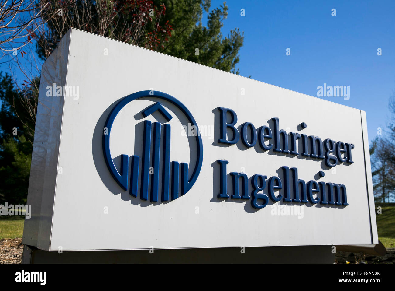A logo sign outside of a facility occupied by Boehringer Ingelheim in ...