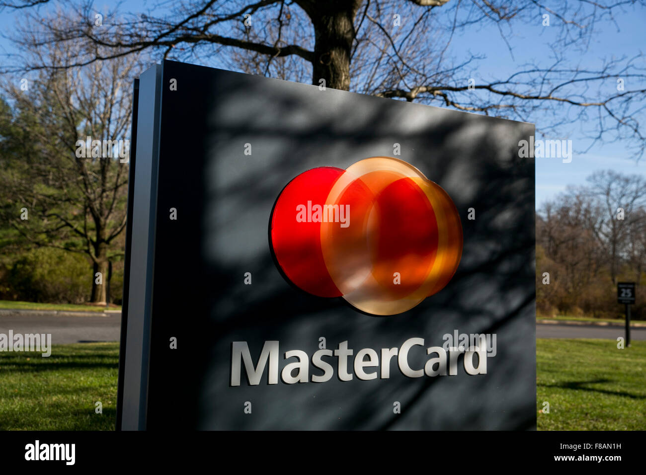 A logo sign outside of the headquarters of MasterCard Worldwide in ...