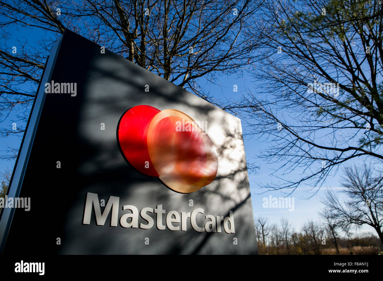 A logo sign outside of the headquarters of MasterCard Worldwide in ...
