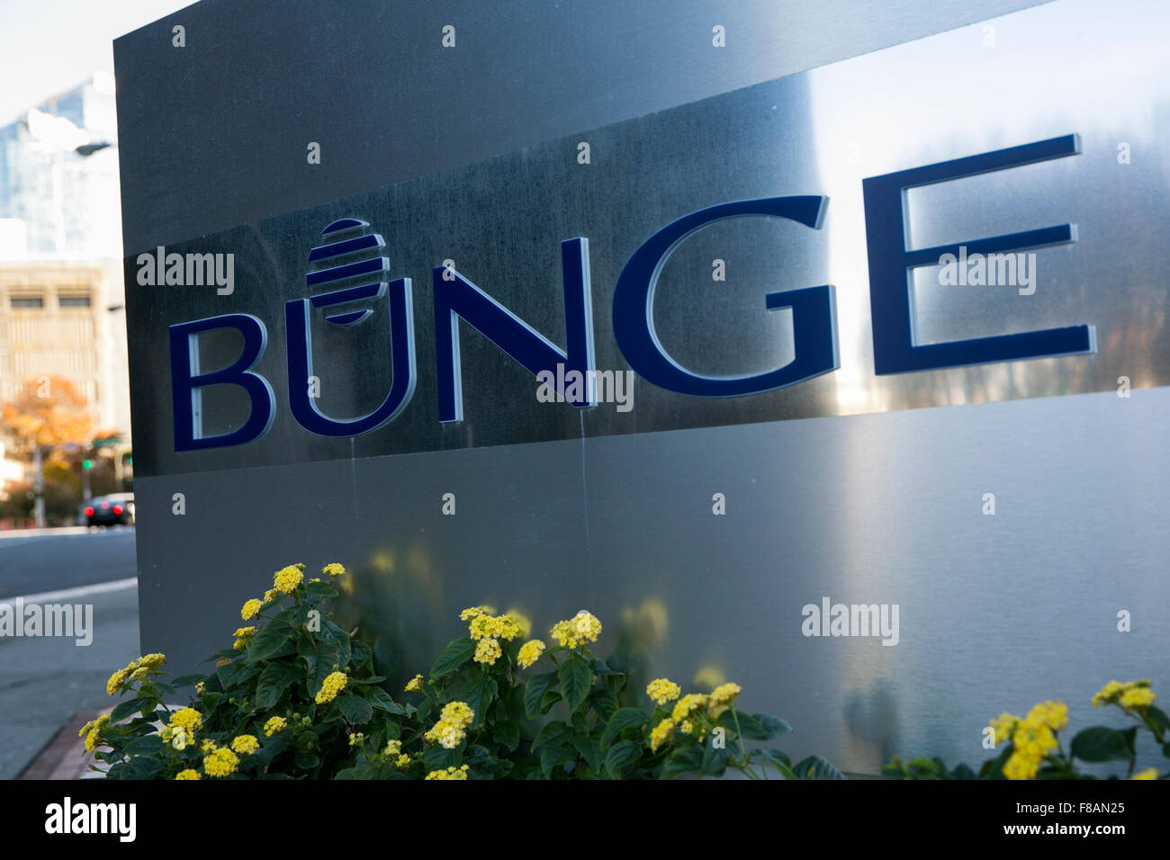 A logo sign outside of the headquarters of Bunge Limited in White ...