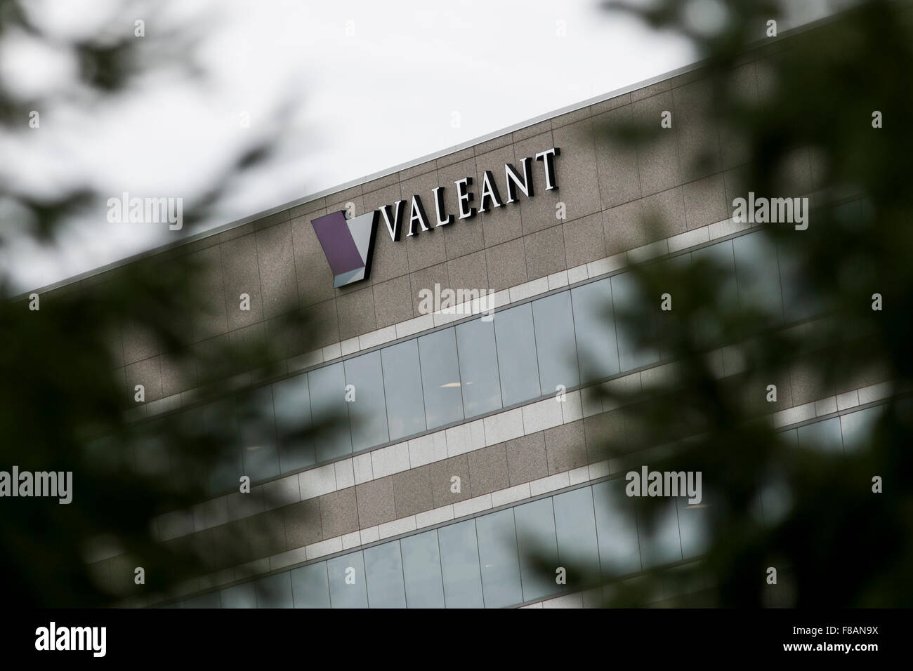 A logo sign outside of a facility occupied by Valeant Pharmaceuticals ...