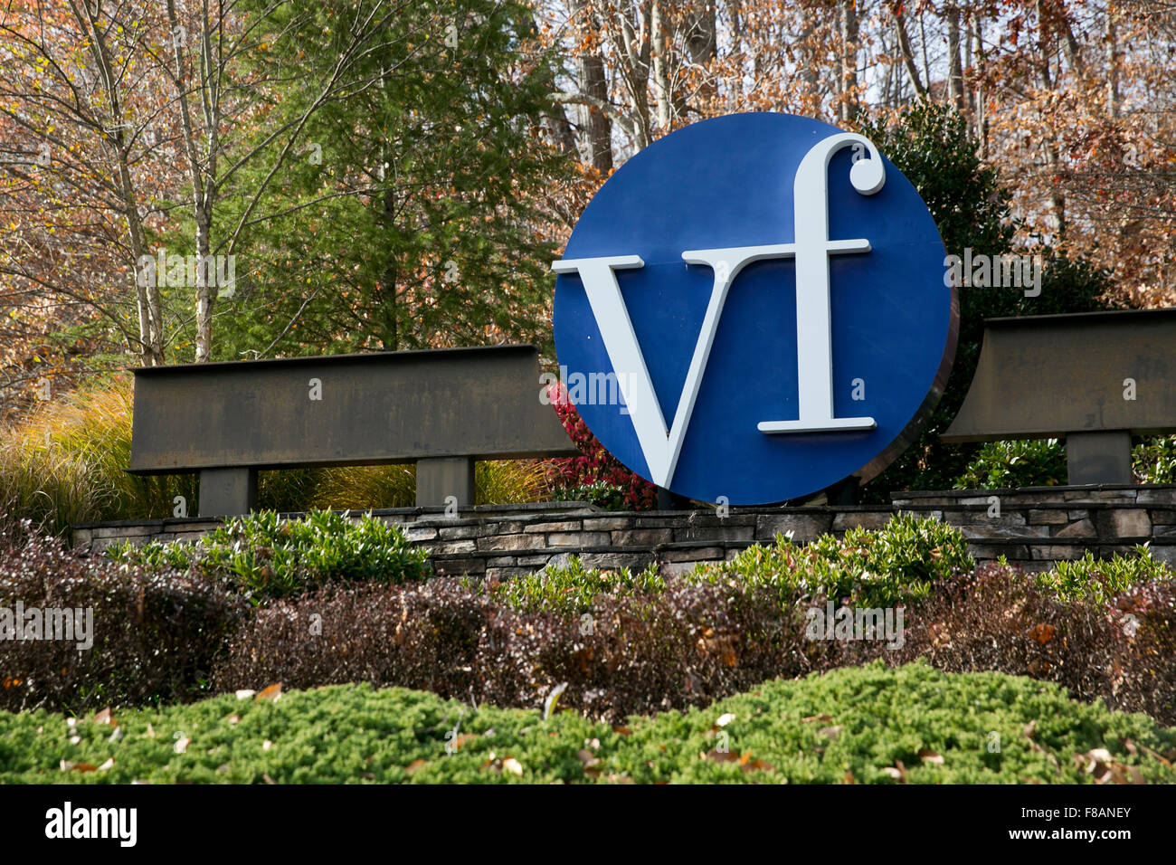 A logo sign outside of the headquarters of the VF Corporation in ...
