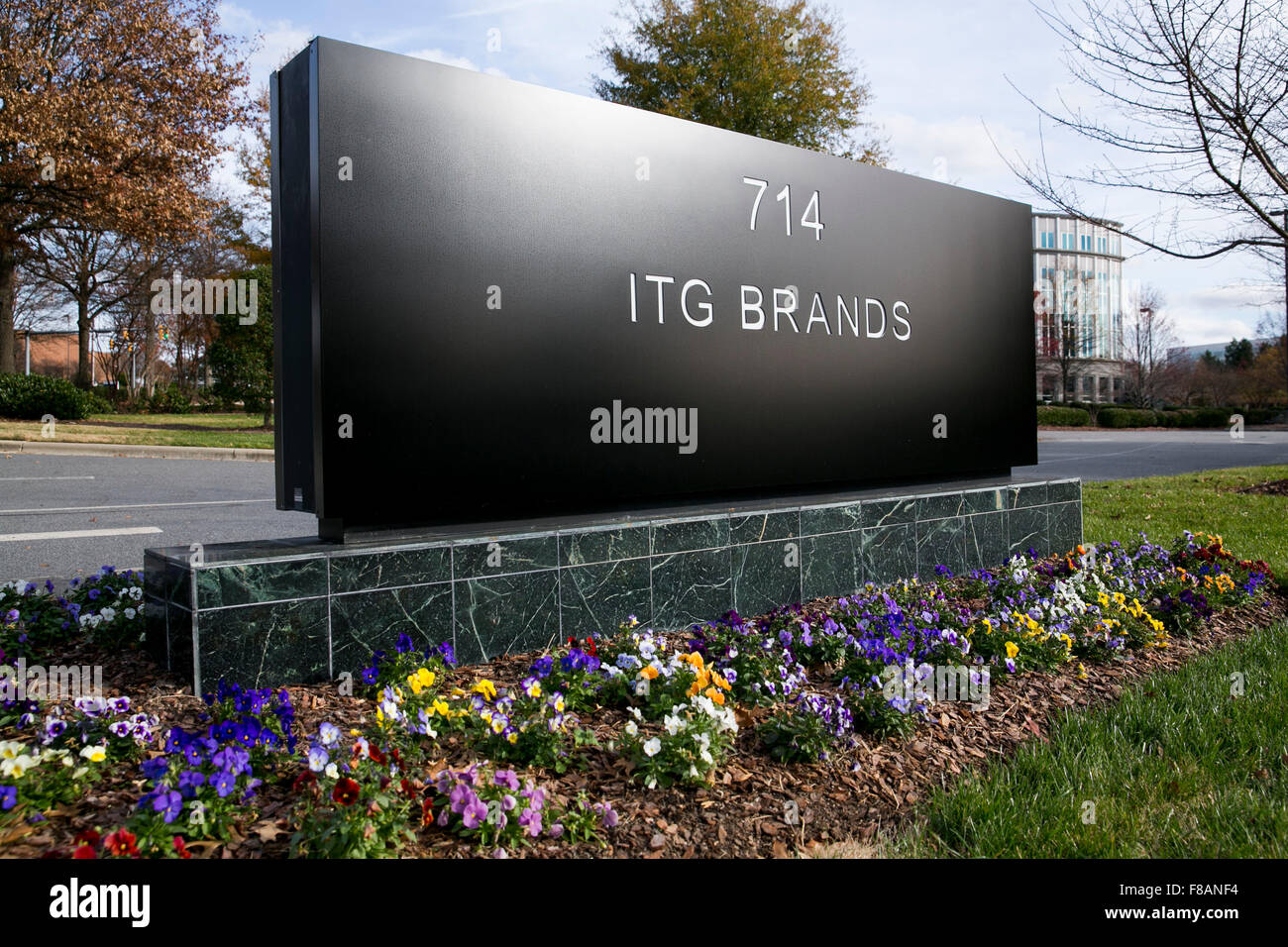 A logo sign outside of the headquarters of the ITG Brands in Greensboro ...
