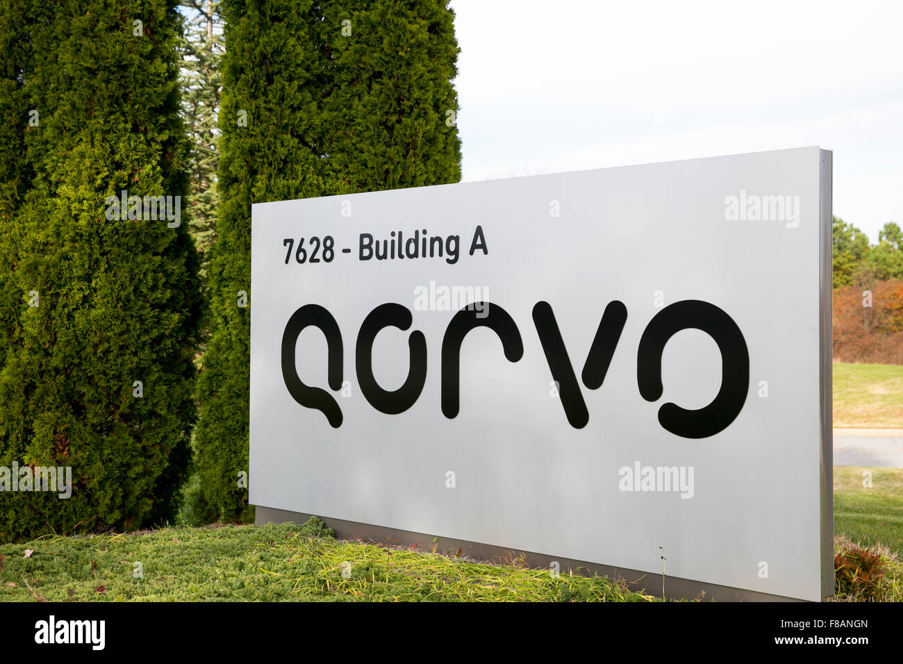 A logo sign outside of the headquarters of Qorvo in Greensboro, North ...
