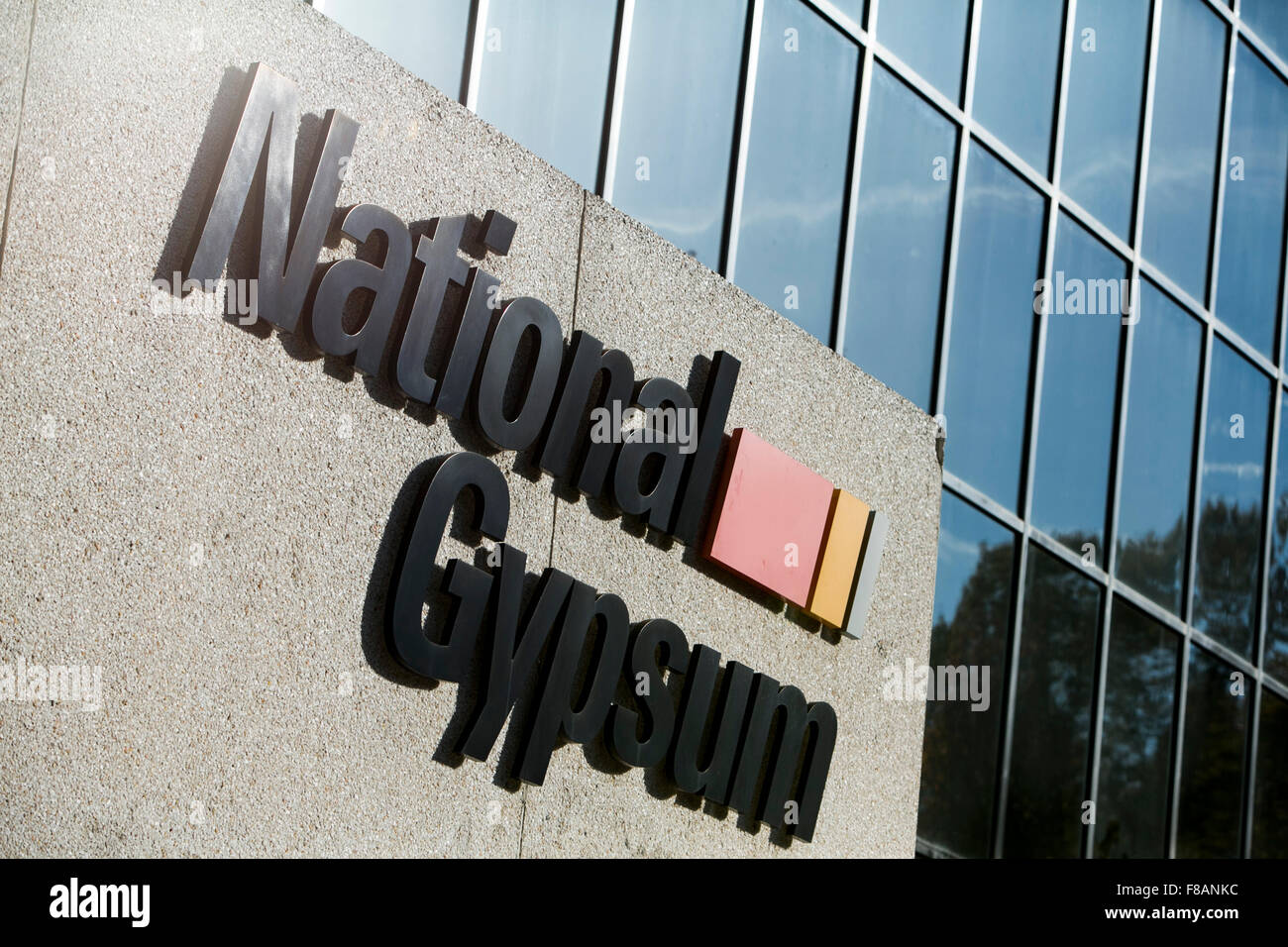 A logo sign outside of the headquarters of the National Gypsum Company in Charlotte, North ...