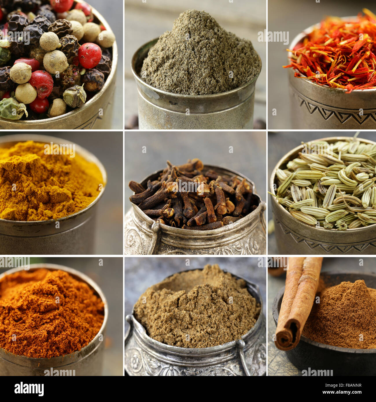 collage of various spices macro shots Stock Photo - Alamy