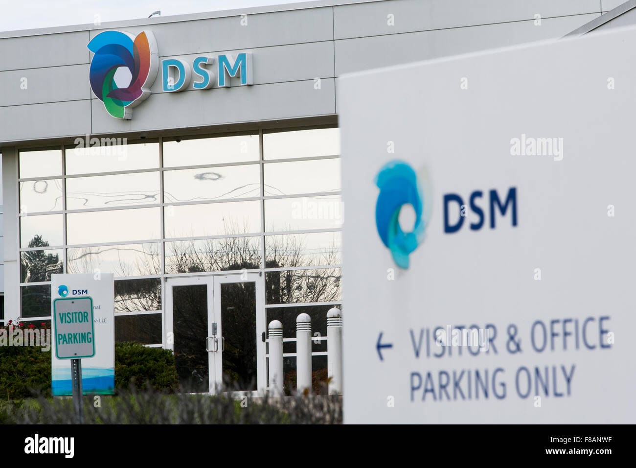 A logo sign outside a facility occupied by Royal DSM in Stanley, North ...
