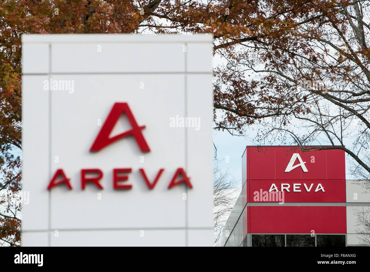 A logo sign outside of the North American headquarters of Areva in ...
