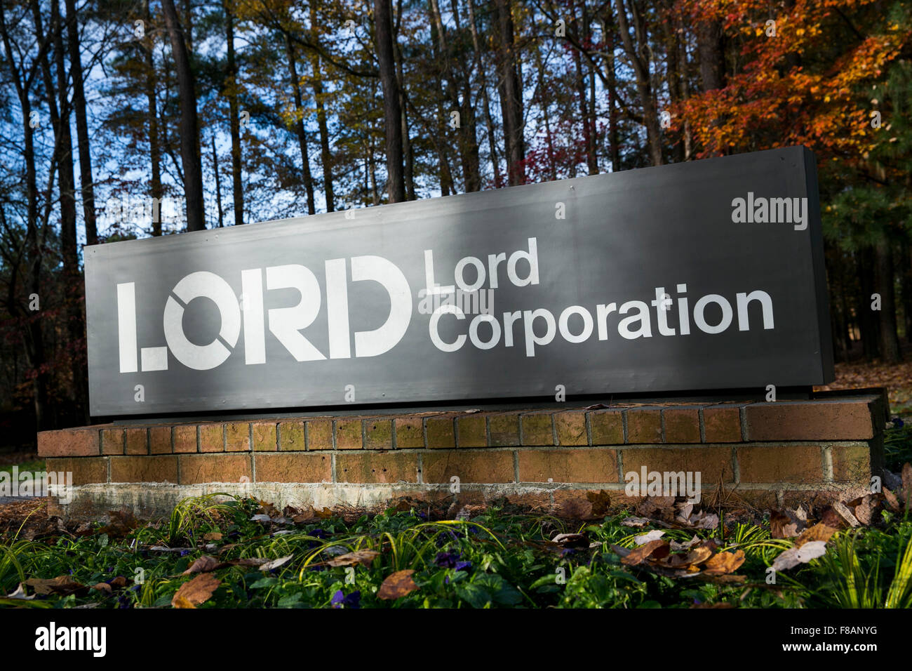 A logo sign outside of the headquarters of The Lord Corporation in Cary ...