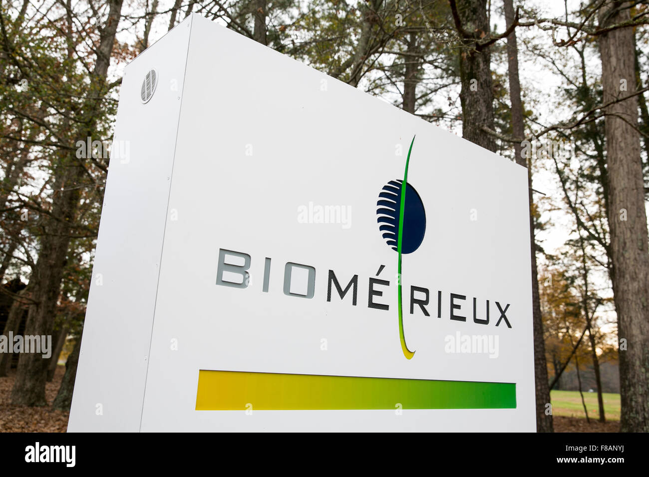 A logo sign outside of a facility occupied by BioMérieux in Durham ...