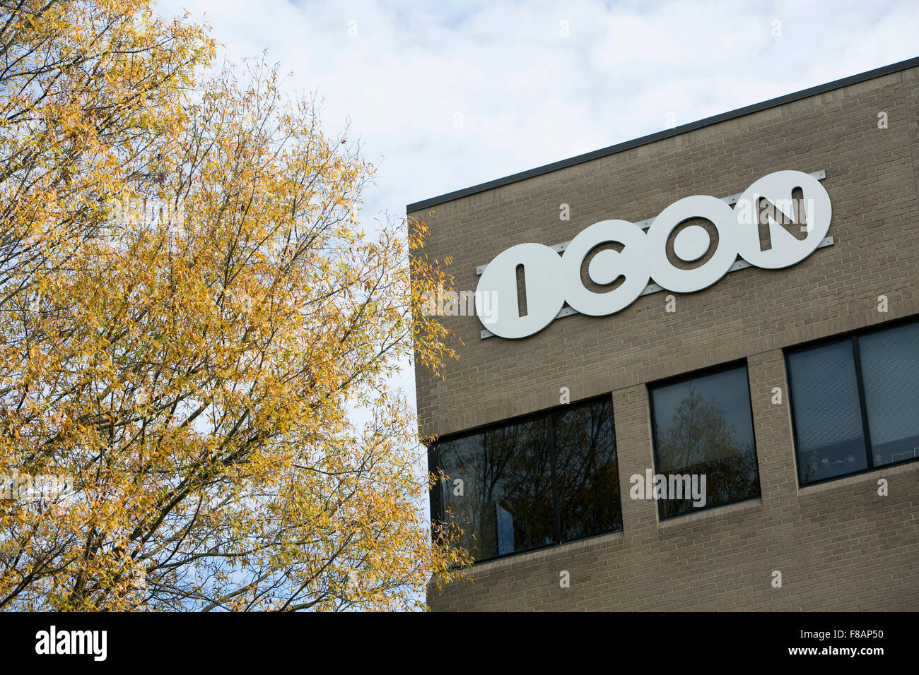 A logo sign outside of a facility occupied by ICON plc in Research ...