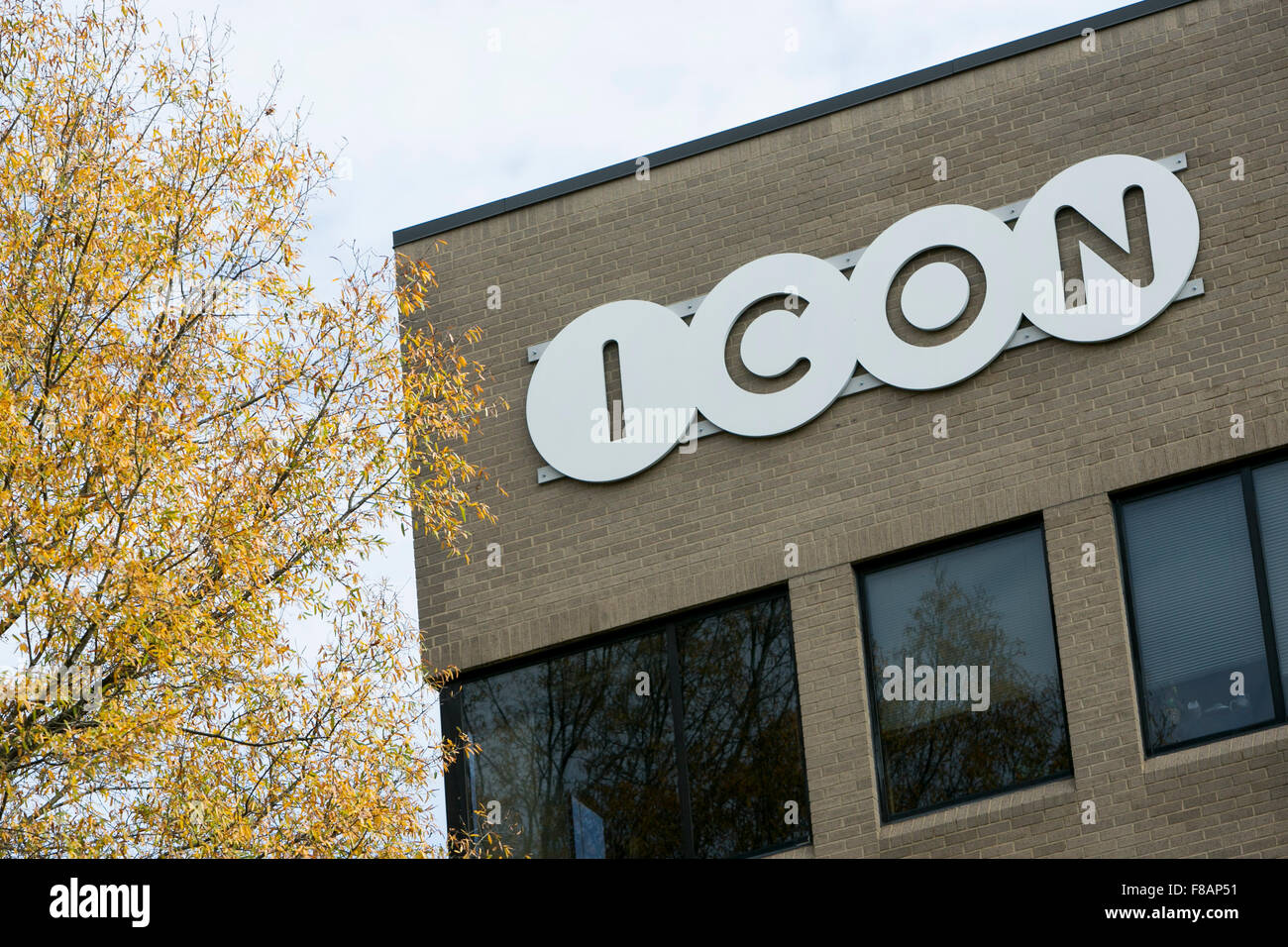 A logo sign outside of a facility occupied by ICON plc in Research ...