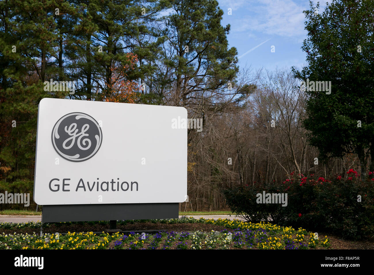 A logo sign outside of a facility occupied by GE Aviation in Durham ...