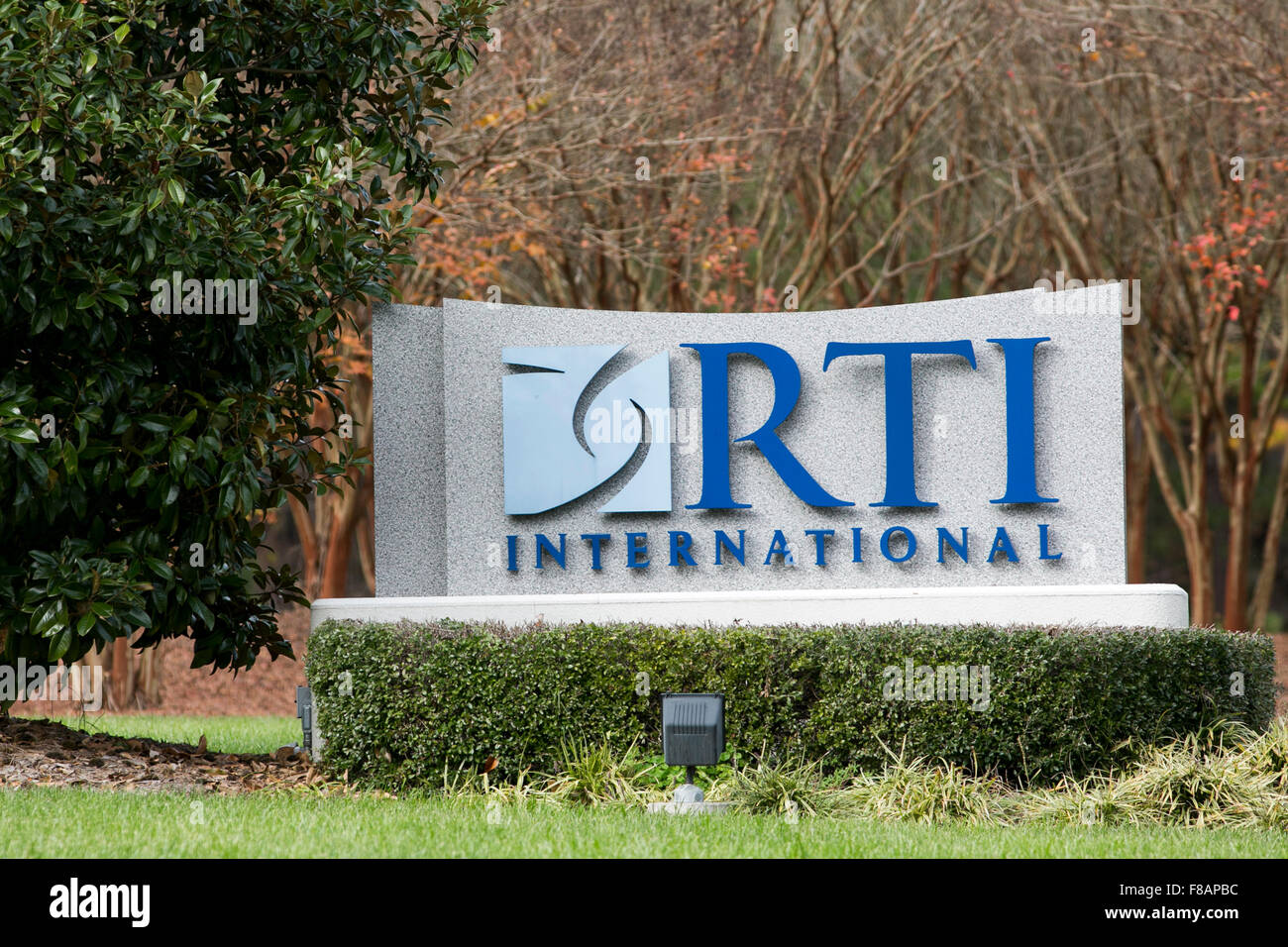 A logo sign outside of the headquarters of RTI International in ...