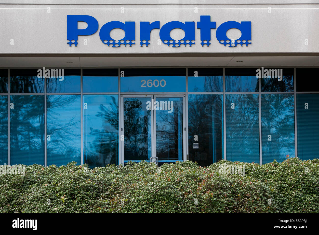 A logo sign outside of the headquarters of Parata Systems in Durham ...