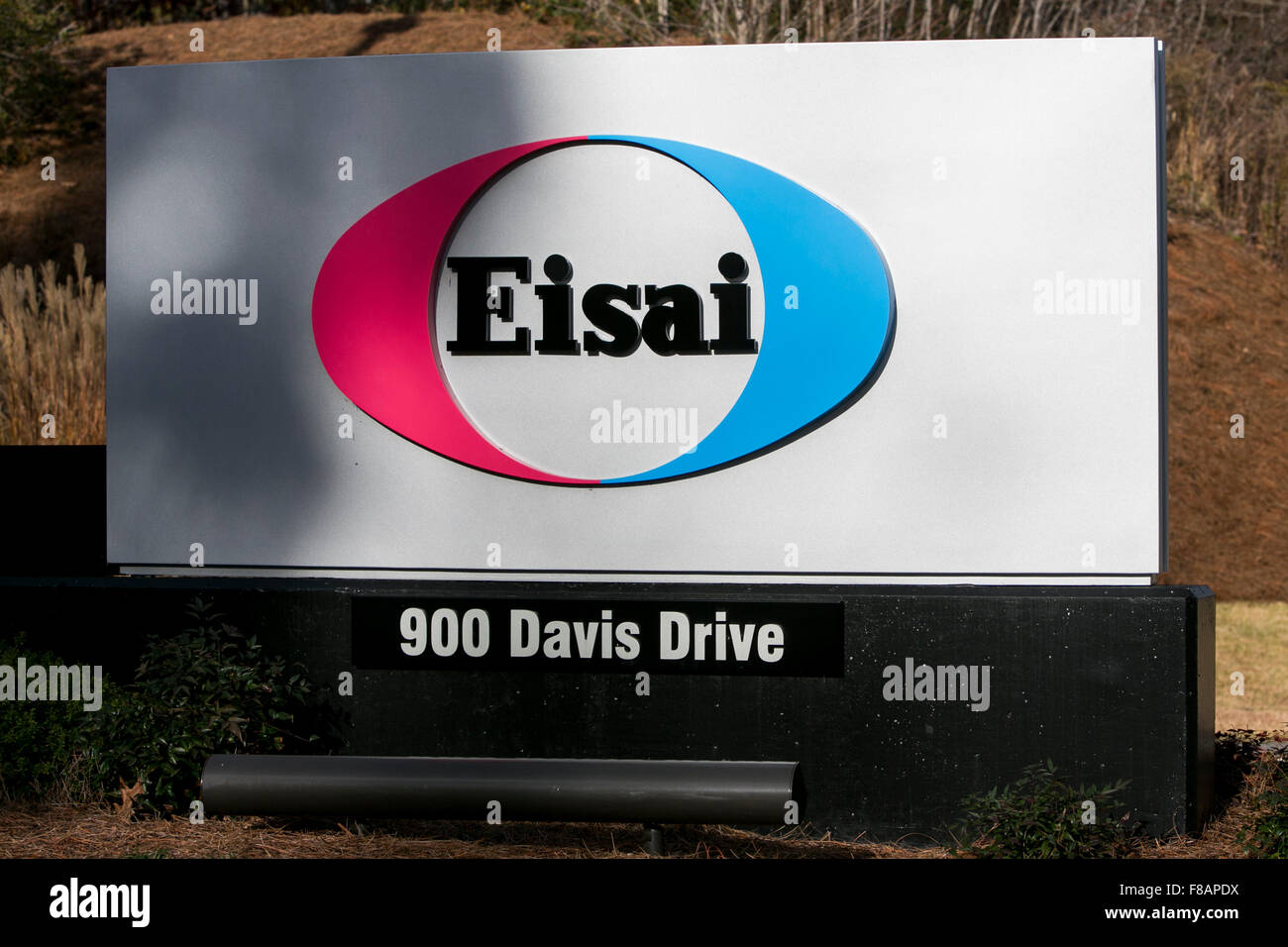 A logo sign outside of a facility occupied by Eisai in Research ...