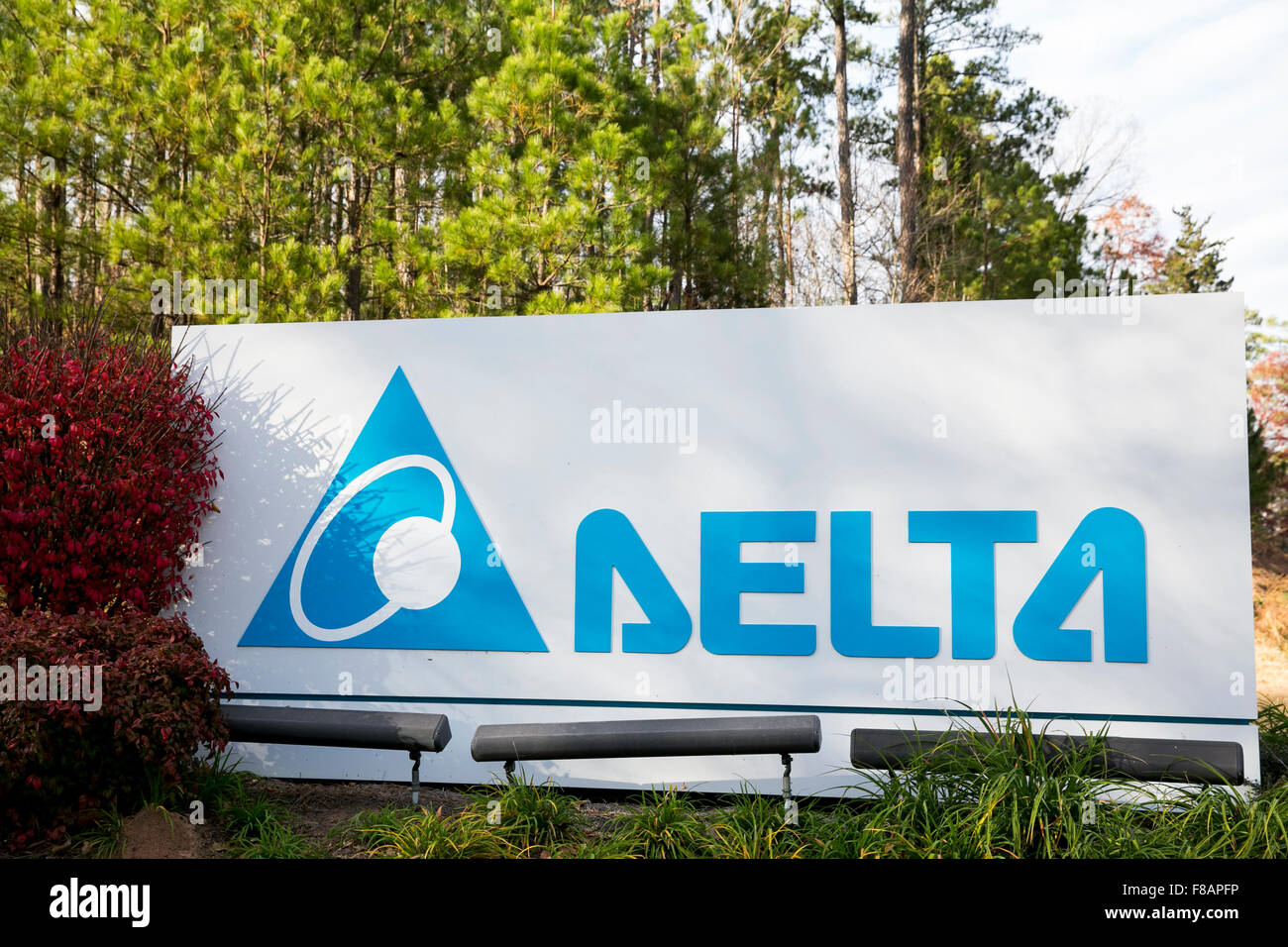 A logo sign outside of a facility occupied by the Delta Products ...