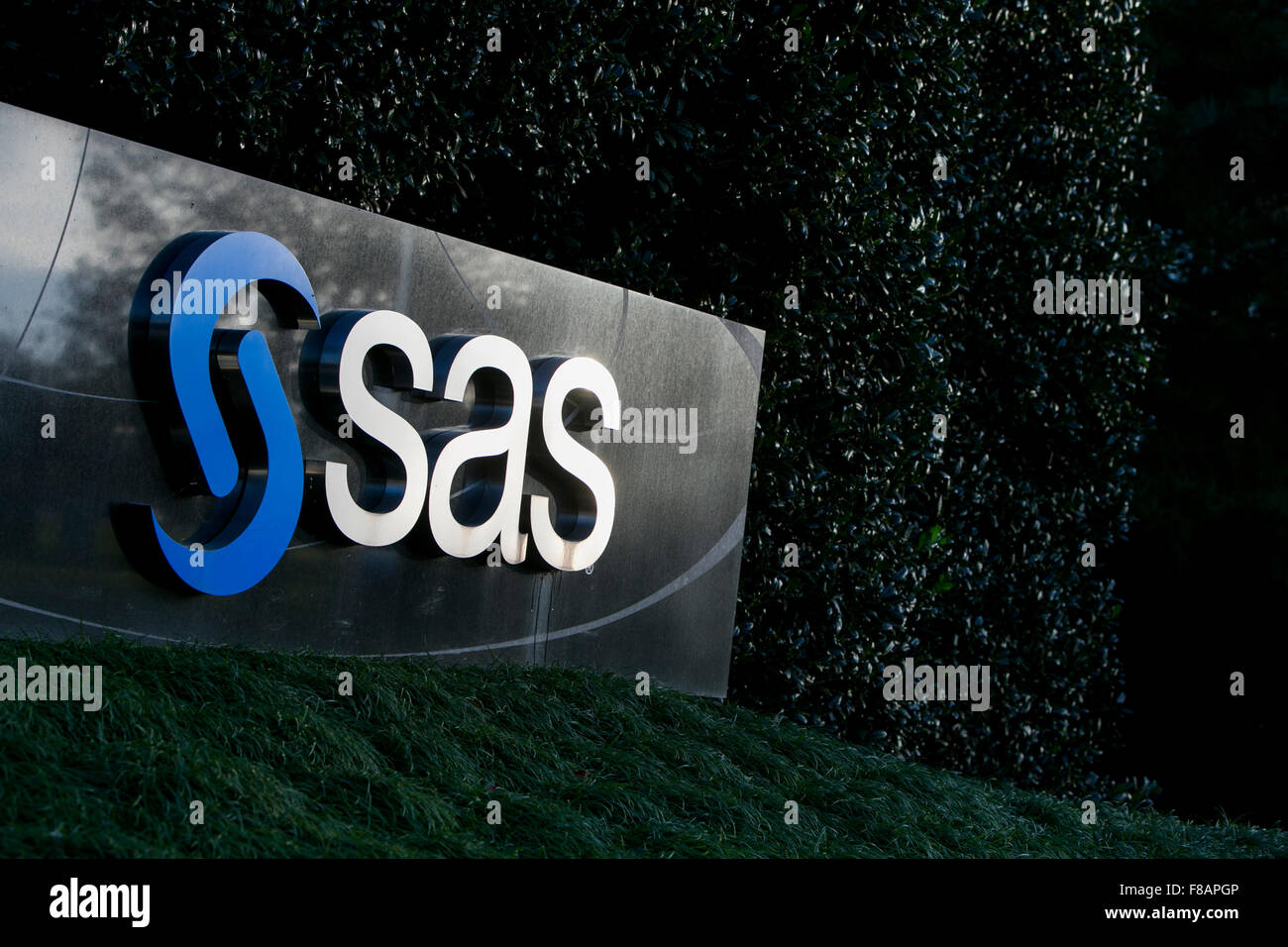 A logo sign outside of the headquarters of SAS Institute Inc., in Cary ...