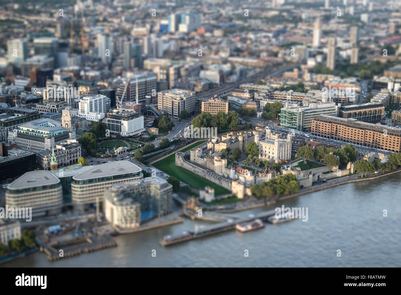 Aerial view of London with with tilt shift effect filter Stock Photo ...
