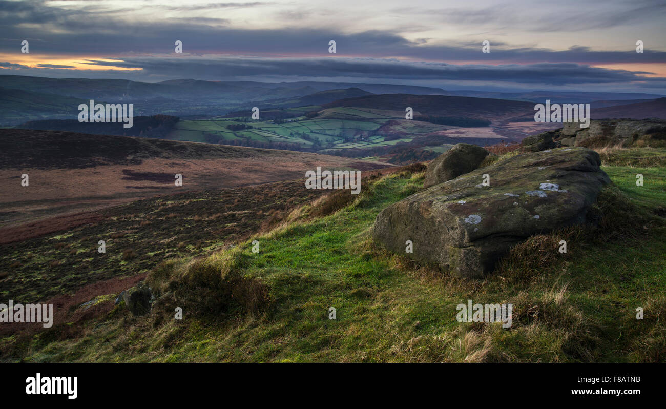 Stunning Autumn Fall landscape of Hope Valley from Stanage Edge in Peak ...