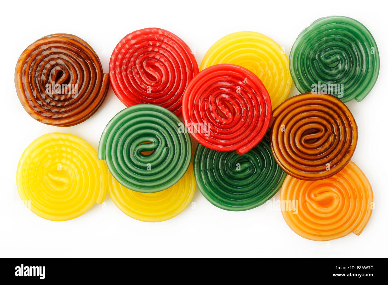 colorful liquorice licorice spiral candies on white background Stock ...