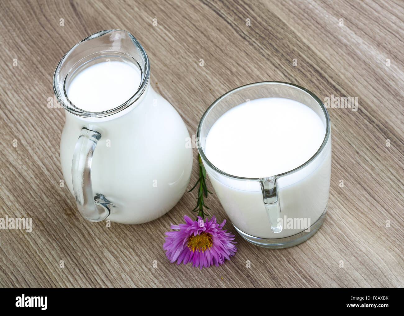 Fresh cold milk in glass on the wood background Stock Photo - Alamy