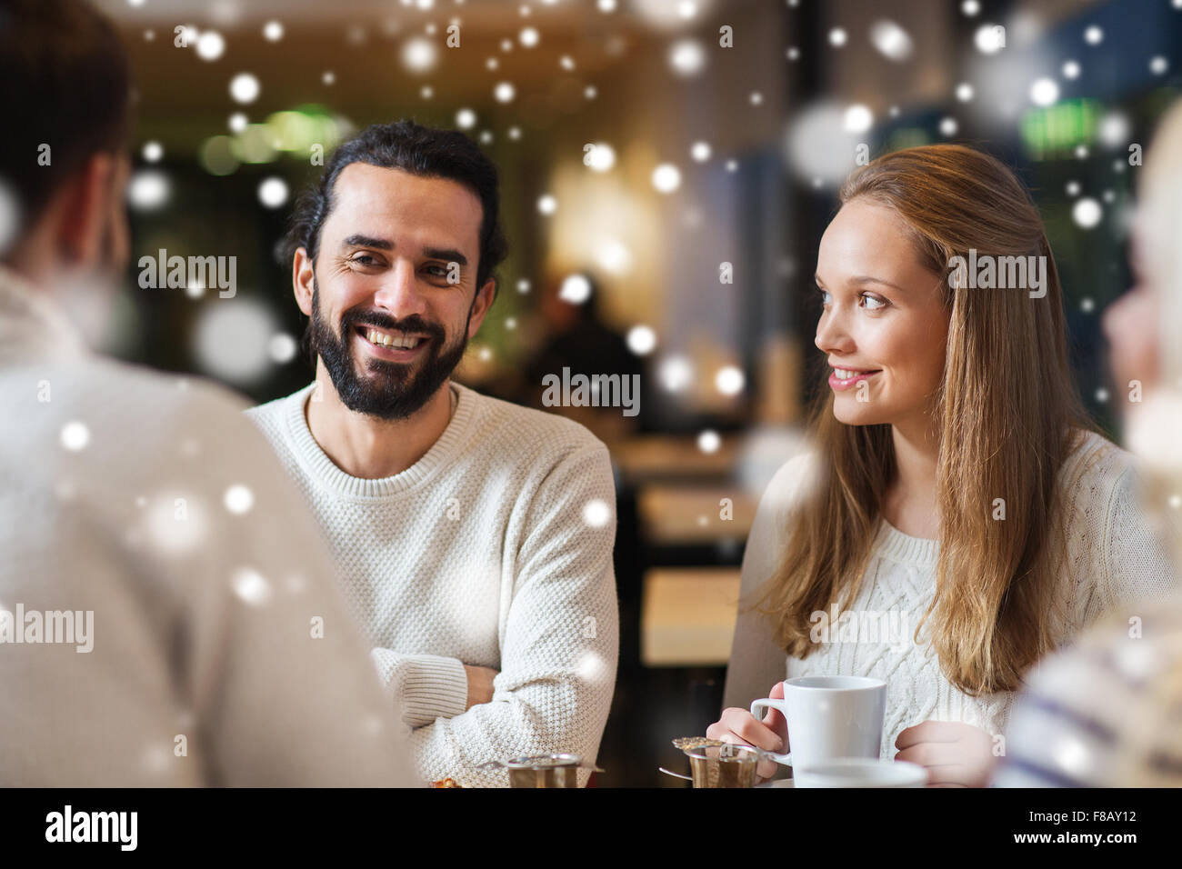 happy friends meeting and drinking tea or coffee Stock Photo - Alamy