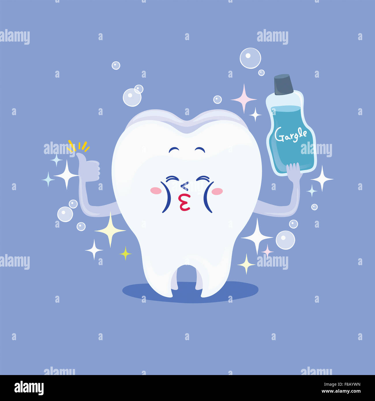 Personified tooth showing thumb-up with gargle Stock Photo - Alamy