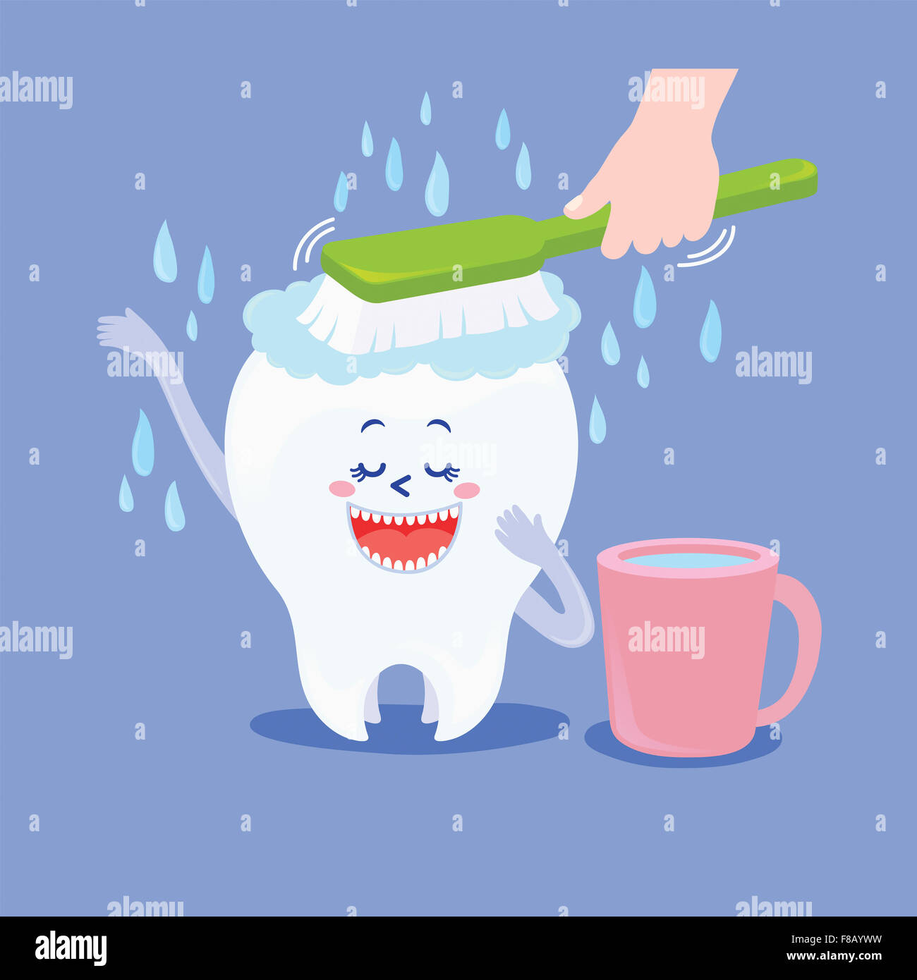 Brushing tooth with toothbrush and mug Stock Photo - Alamy