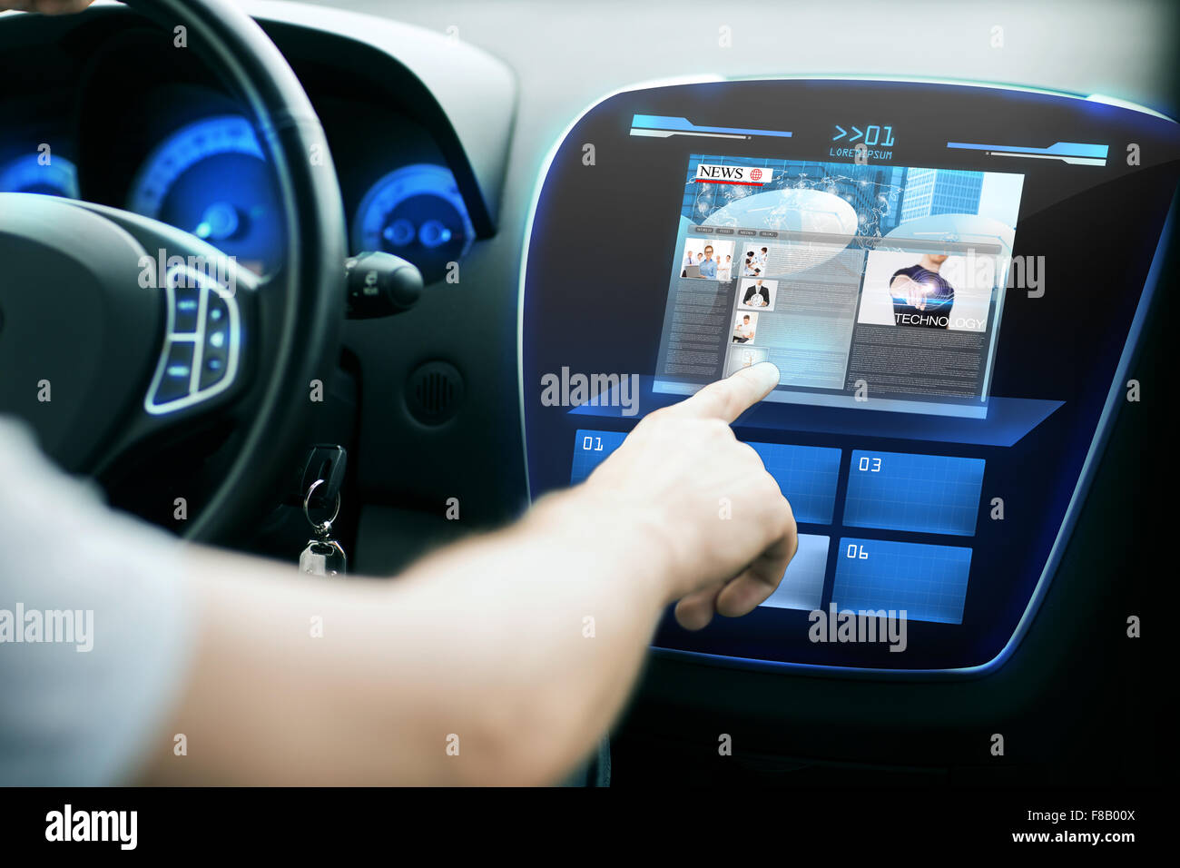 male hand pointing finger to monitor on car panel Stock Photo - Alamy