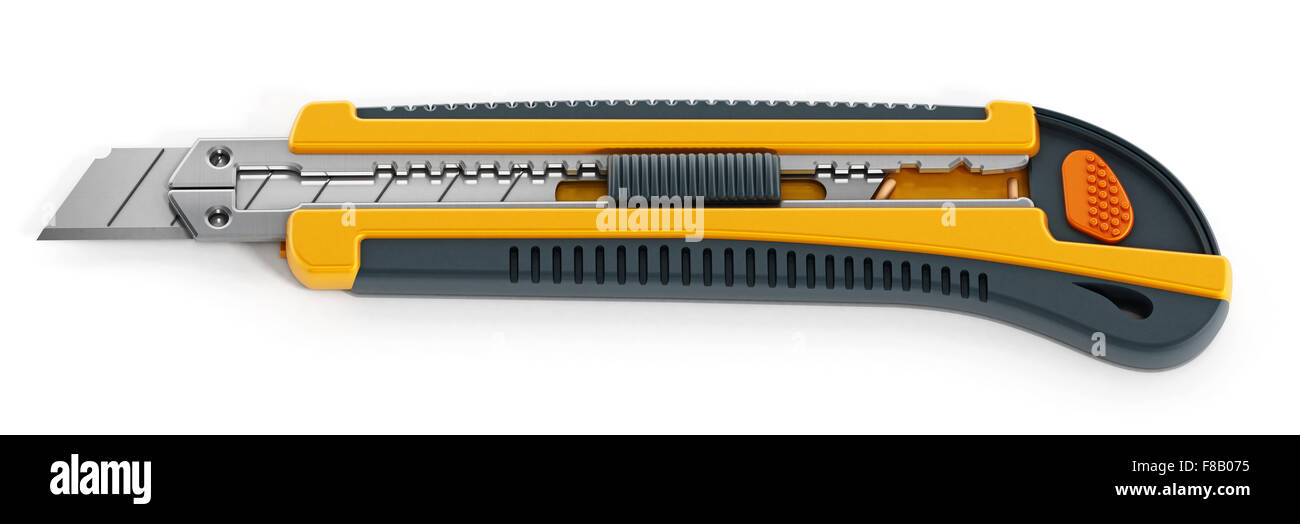 Yellow box cutter isolated on white background Stock Photo - Alamy