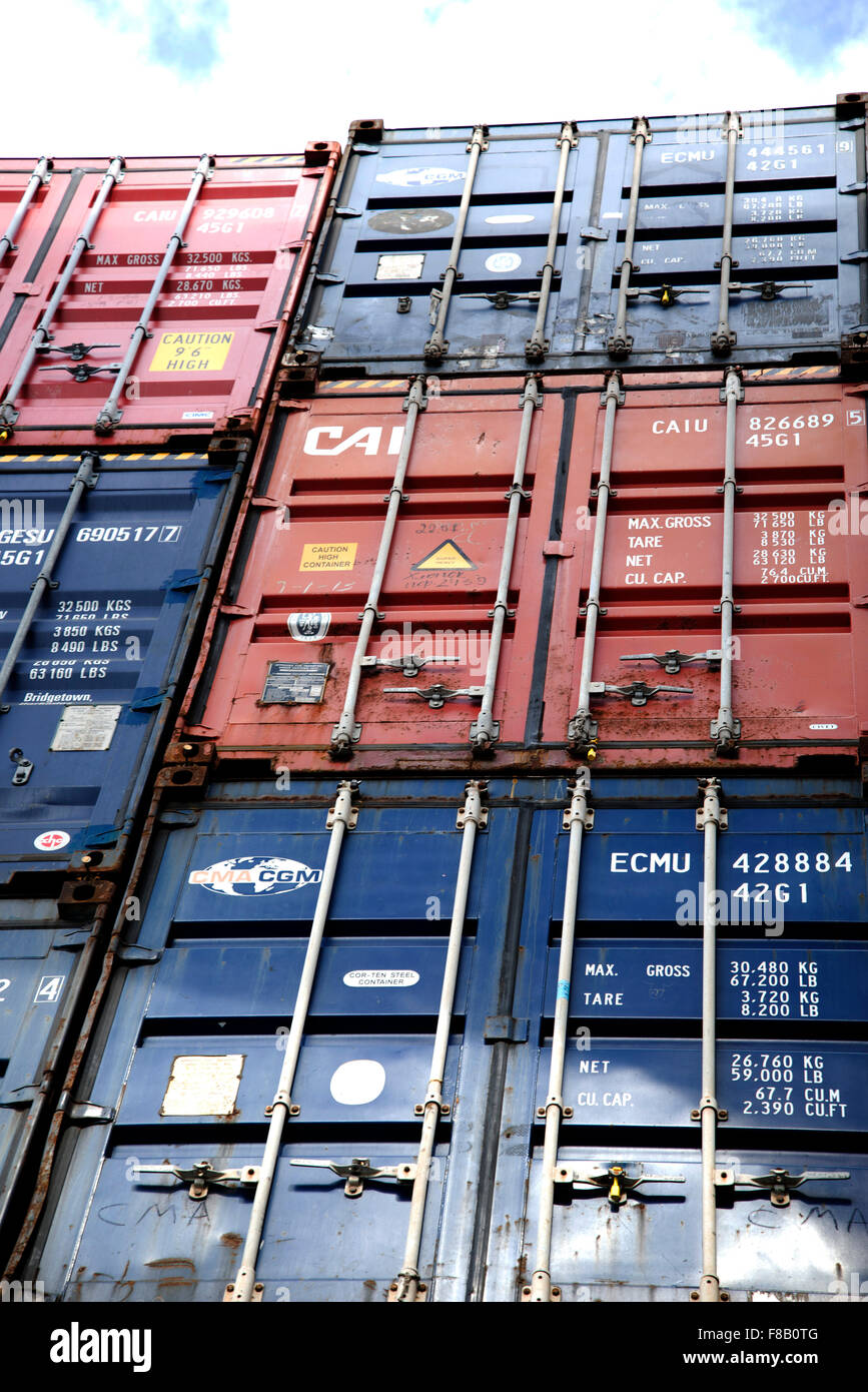 View of stacked containers in the stern of Container ship Corte Real ...